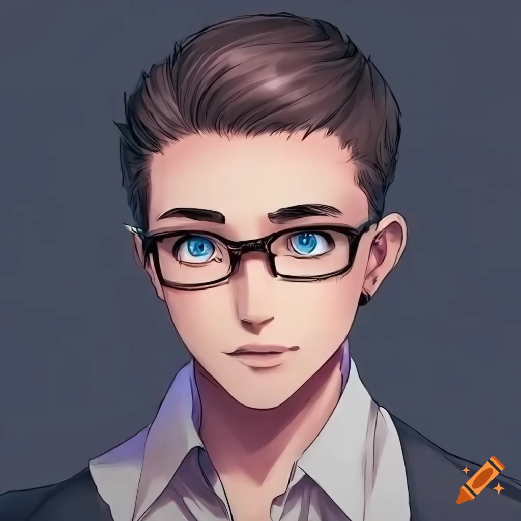 Nerdy manga-style illustration of a young mathematician
