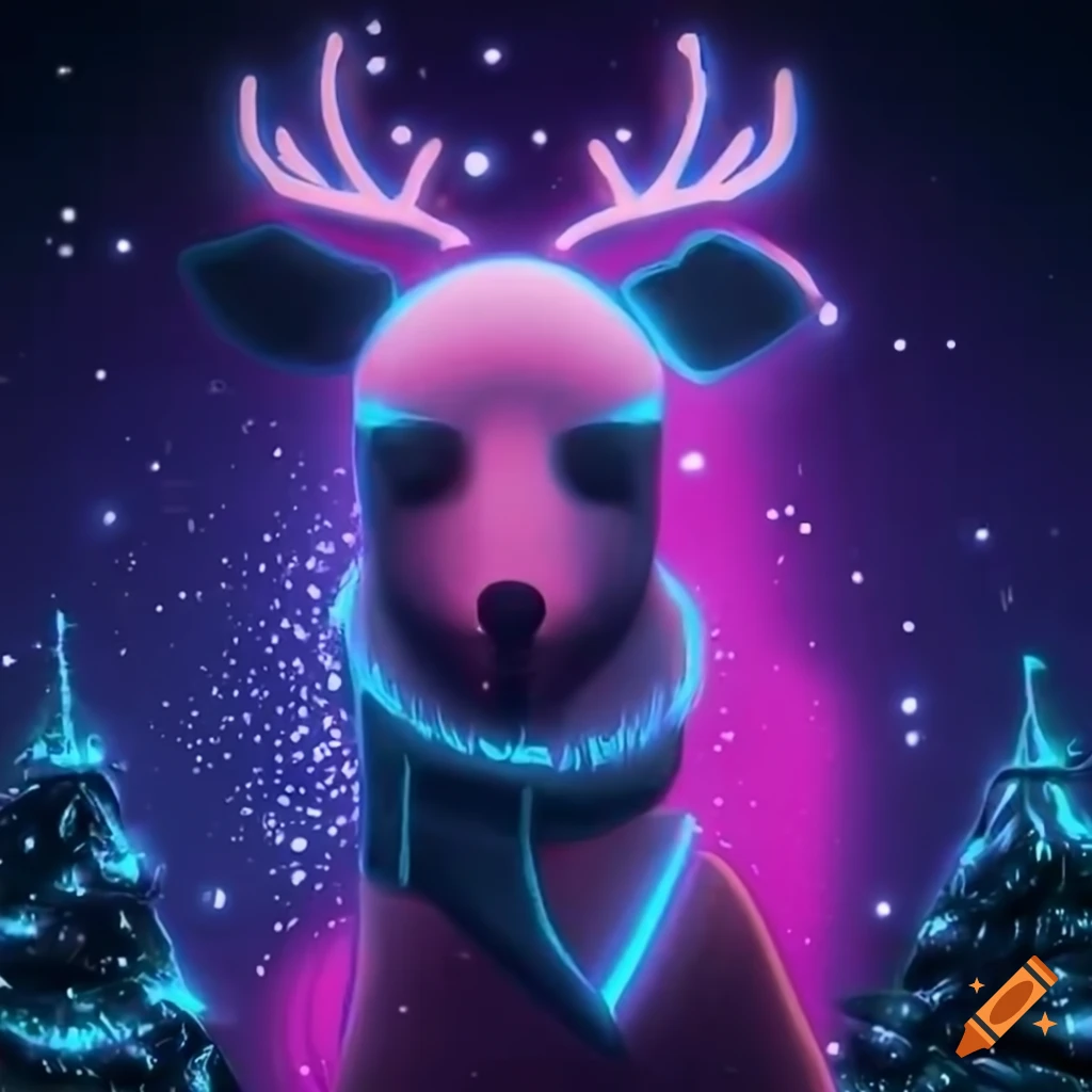 Sad reindeer with a synthwave aesthetic