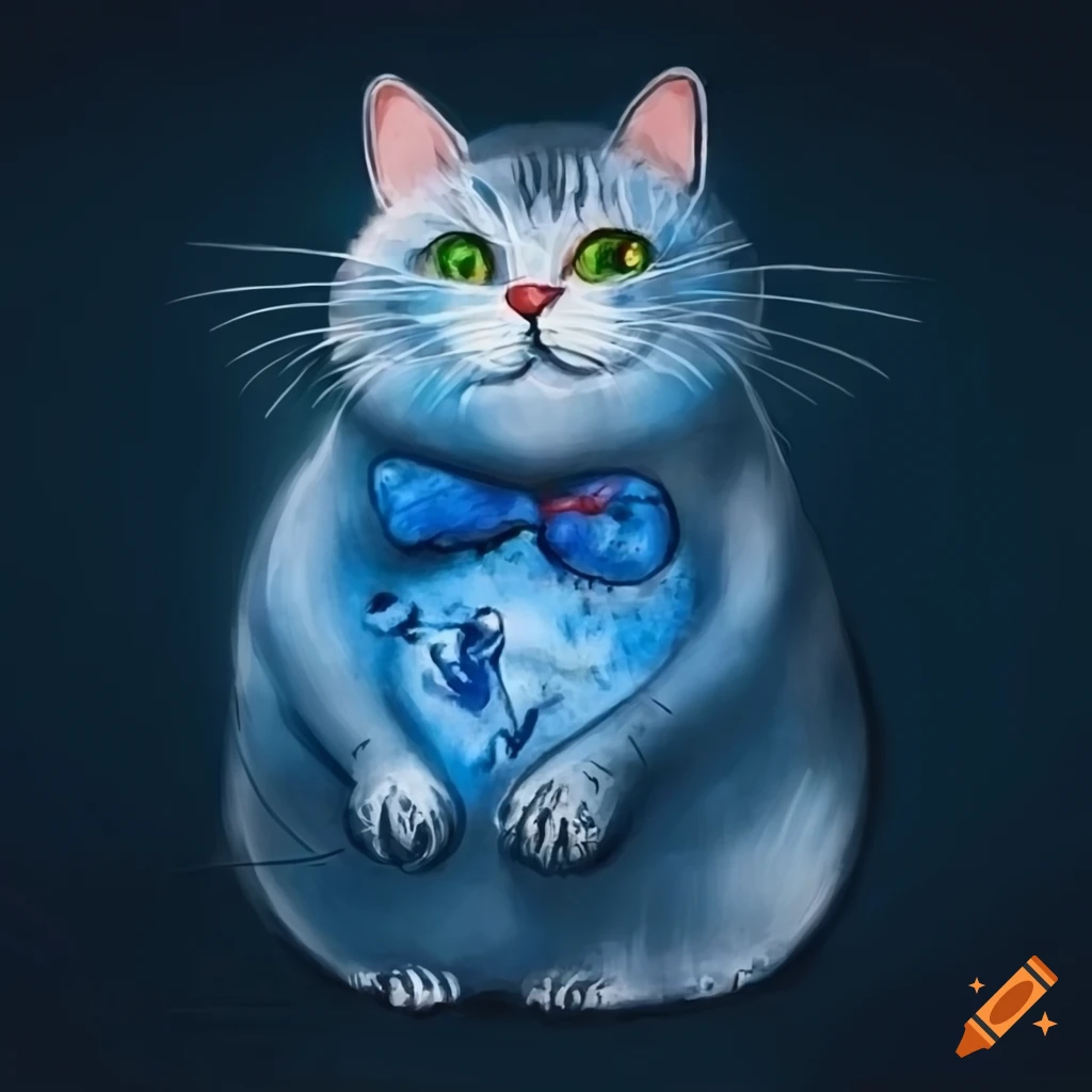 Engraved cartoon cat with a bow in chagall style on Craiyon