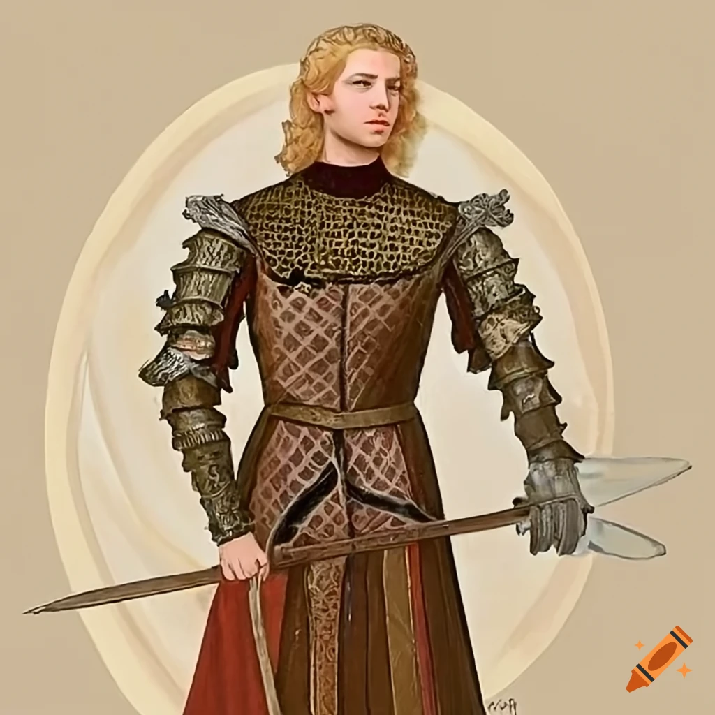 Pre-raphaelite style portrayal of a blond male knight