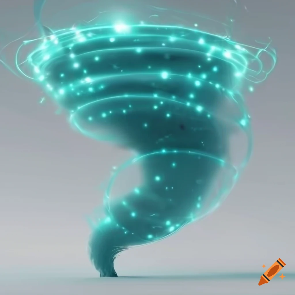 3d rendering of a tornado with turquoise lights