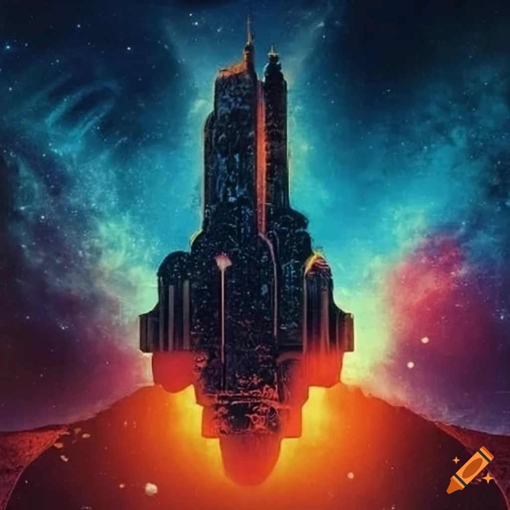 Retro space scene reminiscent of 1970s album covers on Craiyon