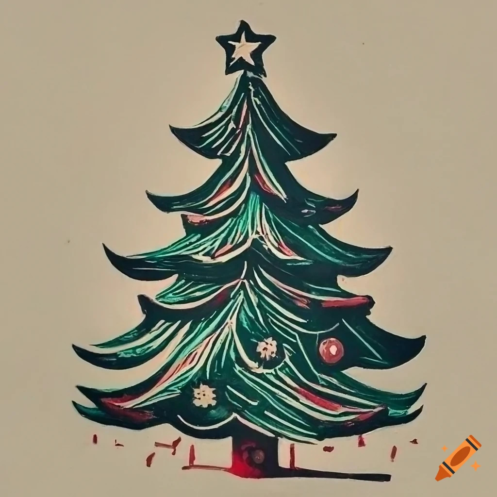 Linocut of a christmas tree on Craiyon