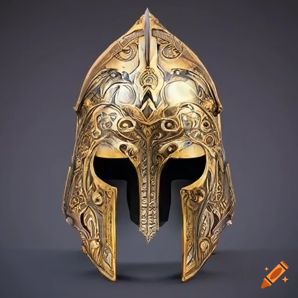 Symmetrical gilded steel helmet