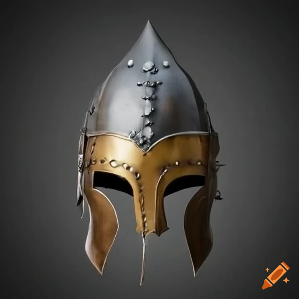 Legendary medieval gilded leather helmet on Craiyon