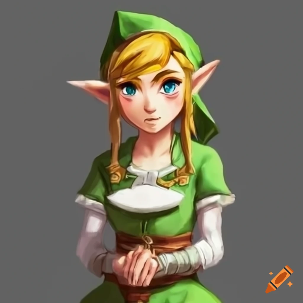 Fanart of female Link from Legend of Zelda as a waitress on Craiyon