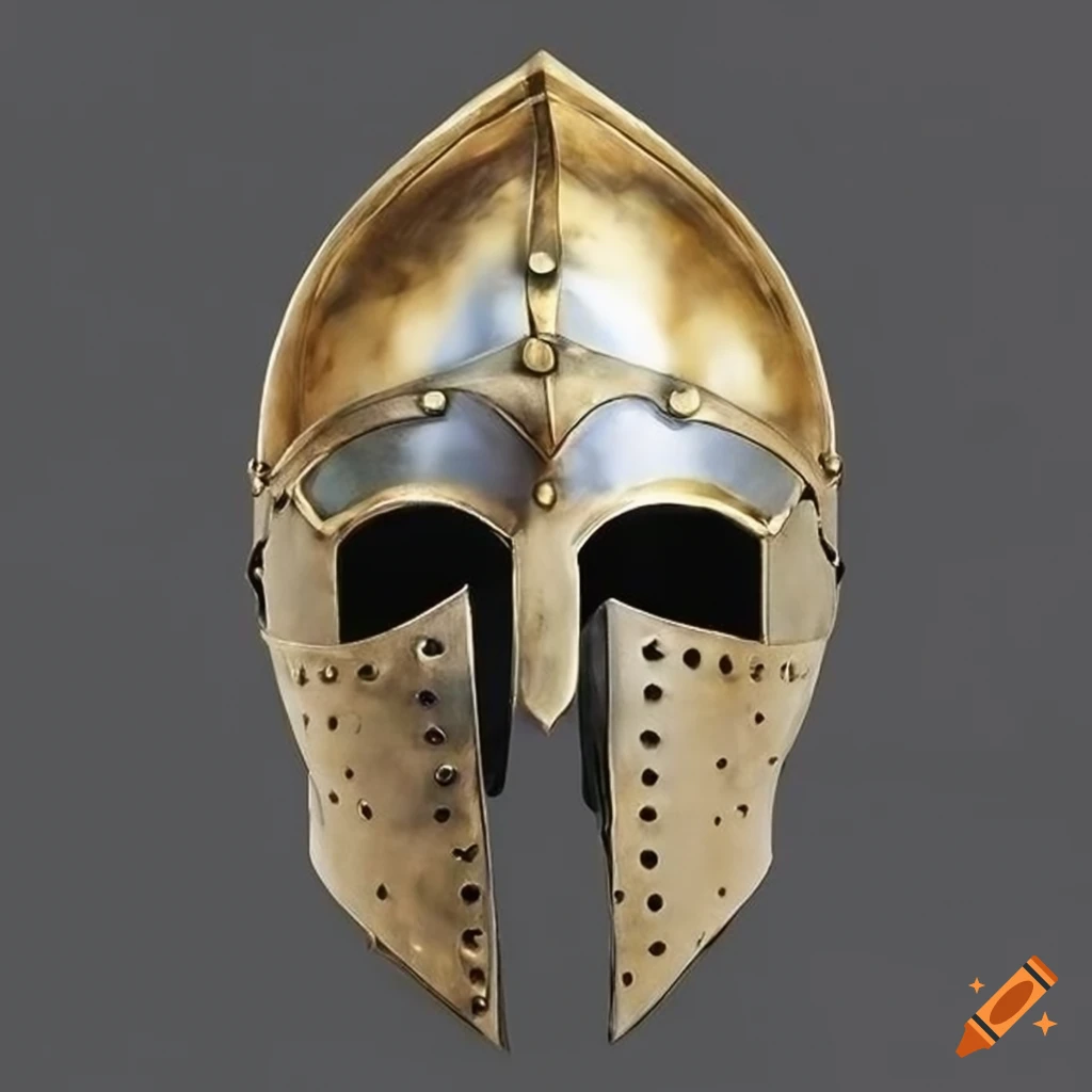 Gilded steel helmet with symmetrical design