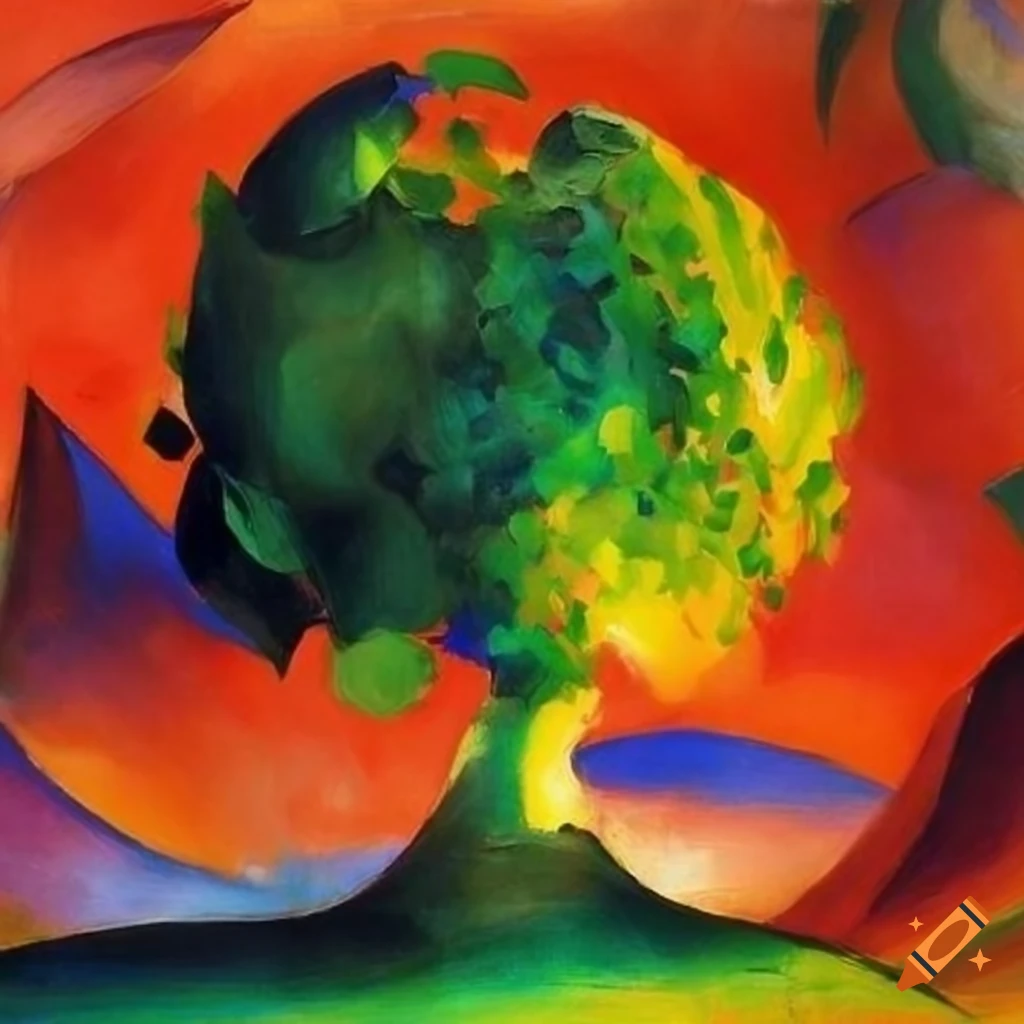 Bold oil painting of an apple tree by franz marc on Craiyon