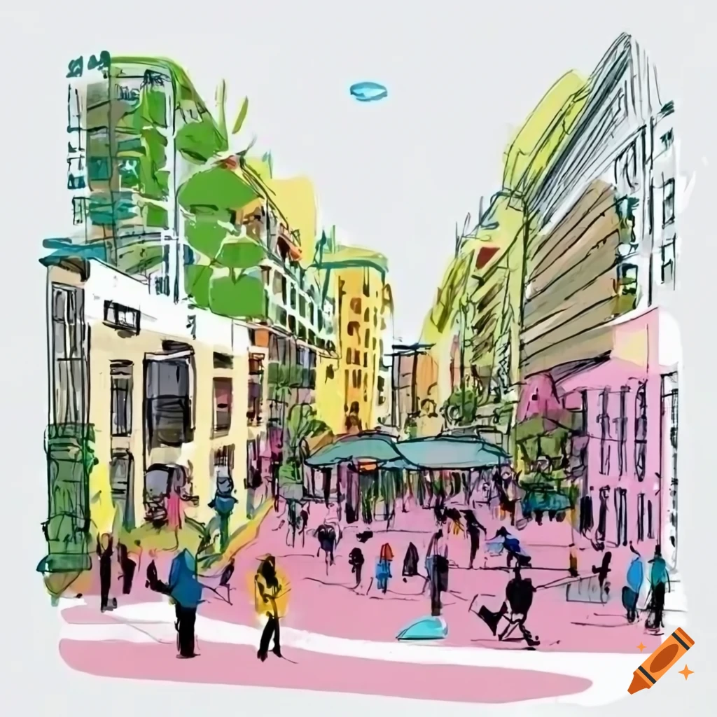 Sketch of a vibrant and sustainable city in 2050 on Craiyon