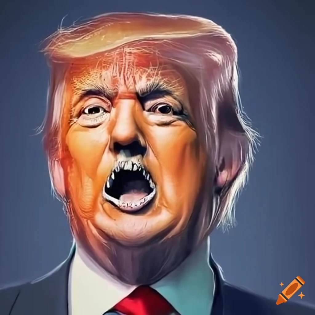 Satirical illustration of trump being consumed by a monster