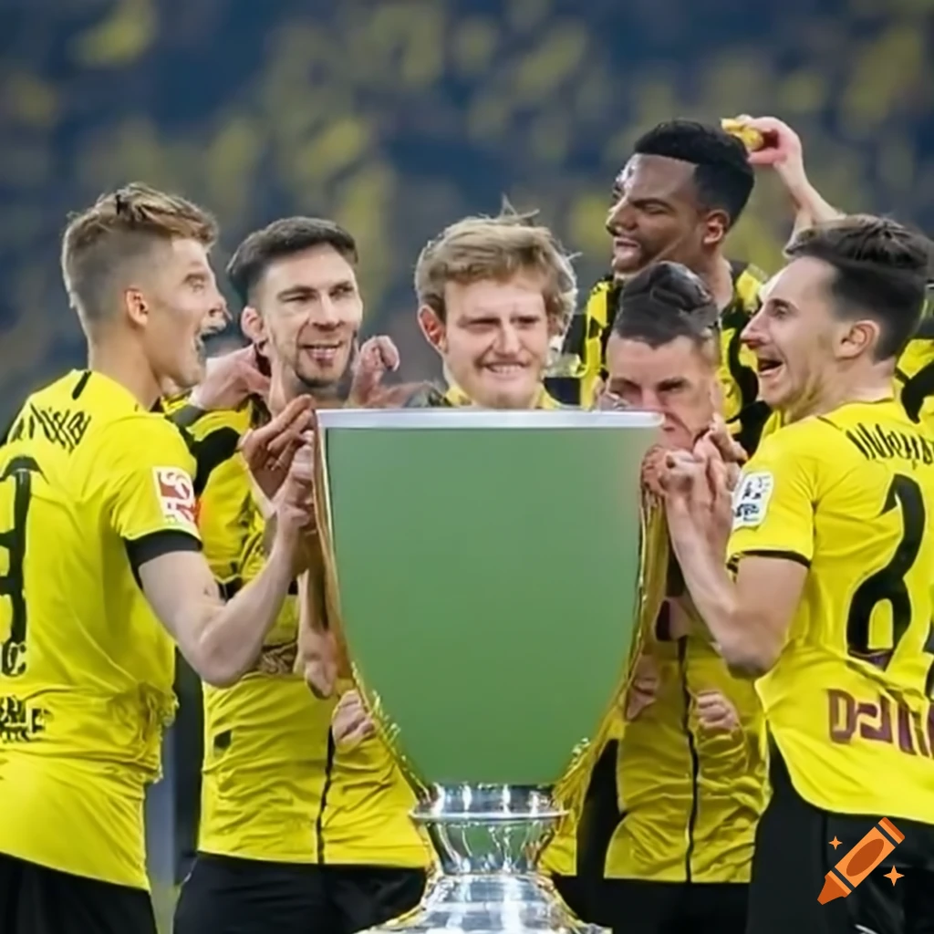 Borussia dortmund team lifting the bundesliga trophy on Craiyon
