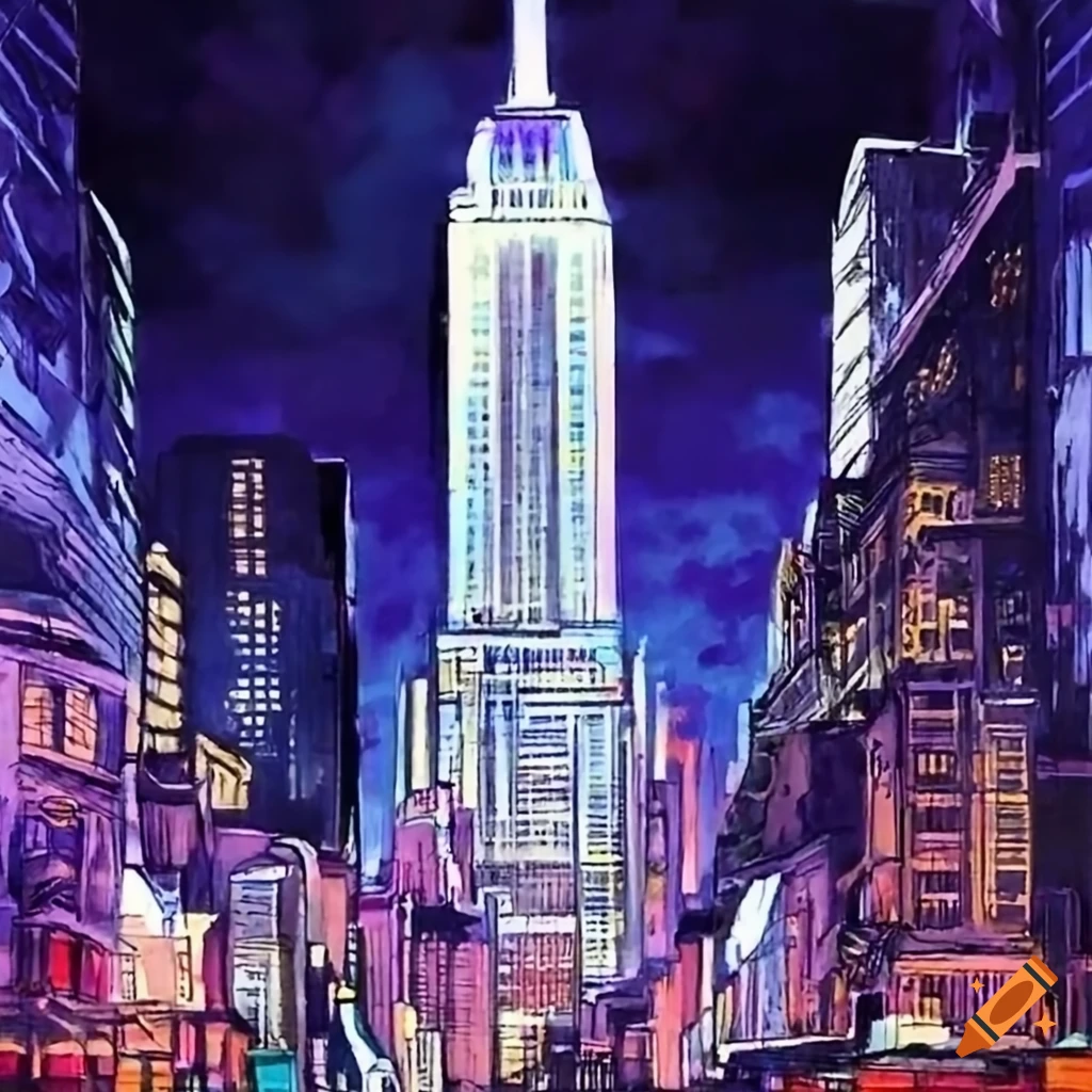 Shaded drawing of the Empire State Building on Craiyon