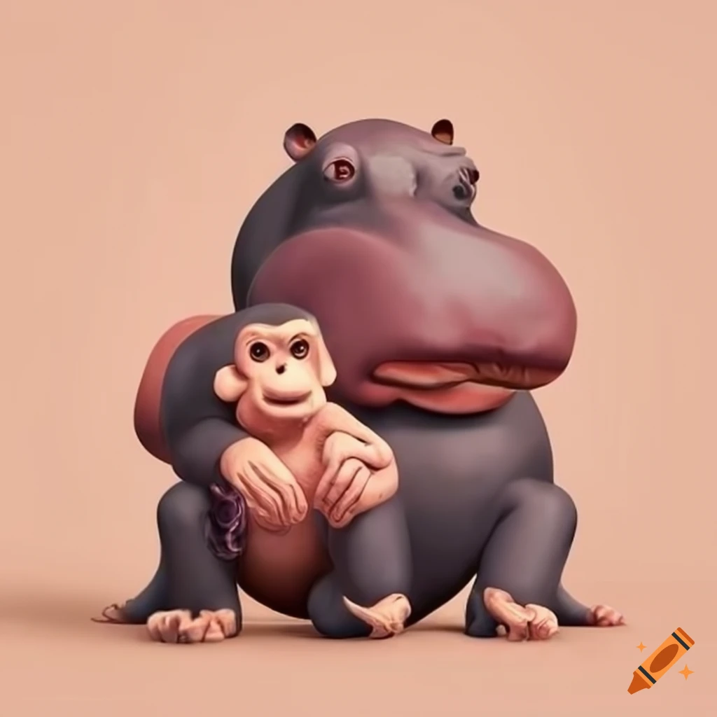 Hippo and monkey holding hands on Craiyon