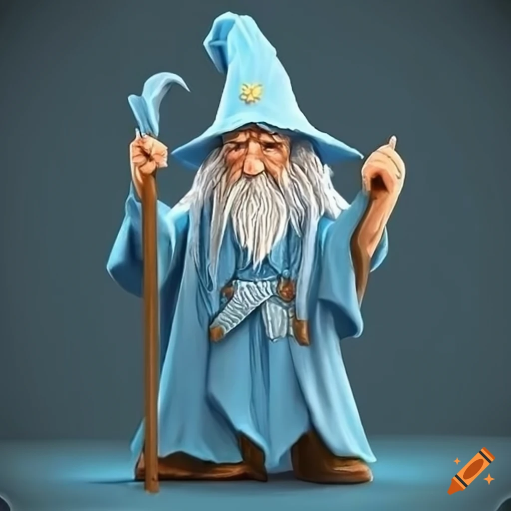 Gandalf the dwarf in blue and orange robes