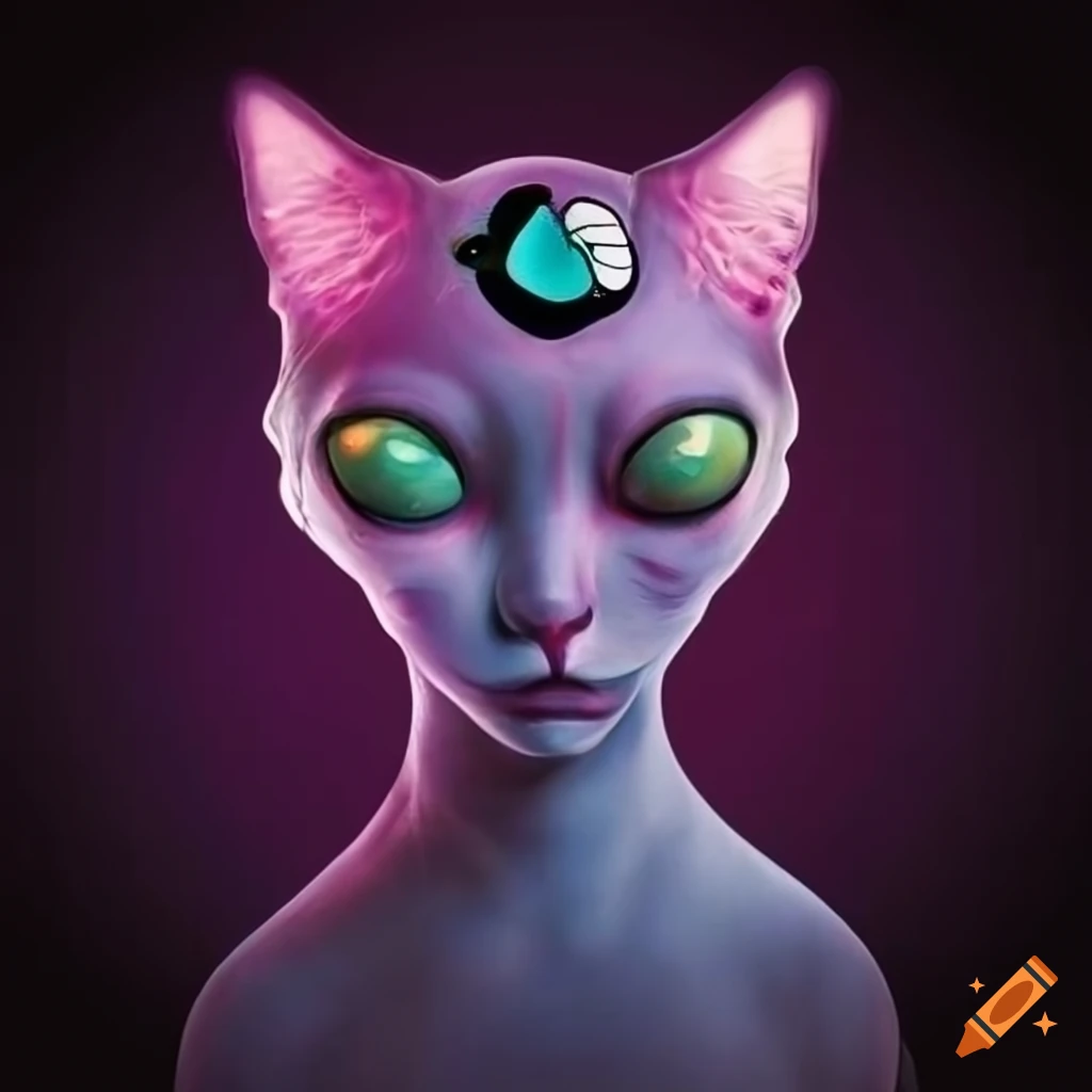 Dark-colored alien cat with butterfly head