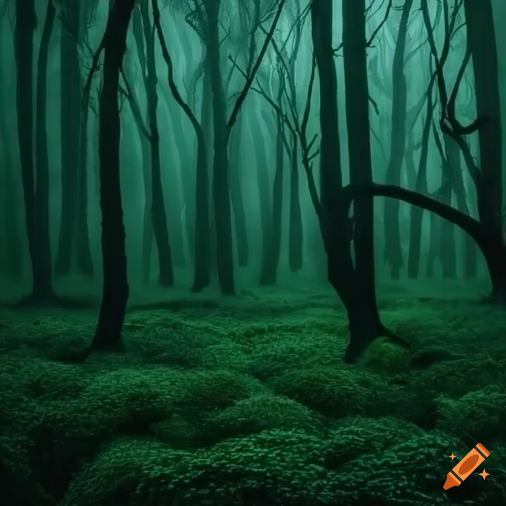 Image of a mysterious forest with green fog