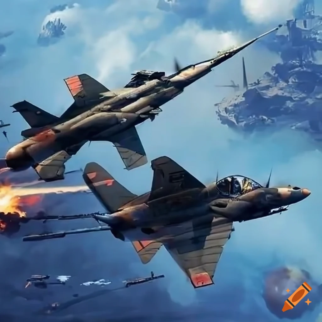 Epic scene of modern air combat in the sky on Craiyon