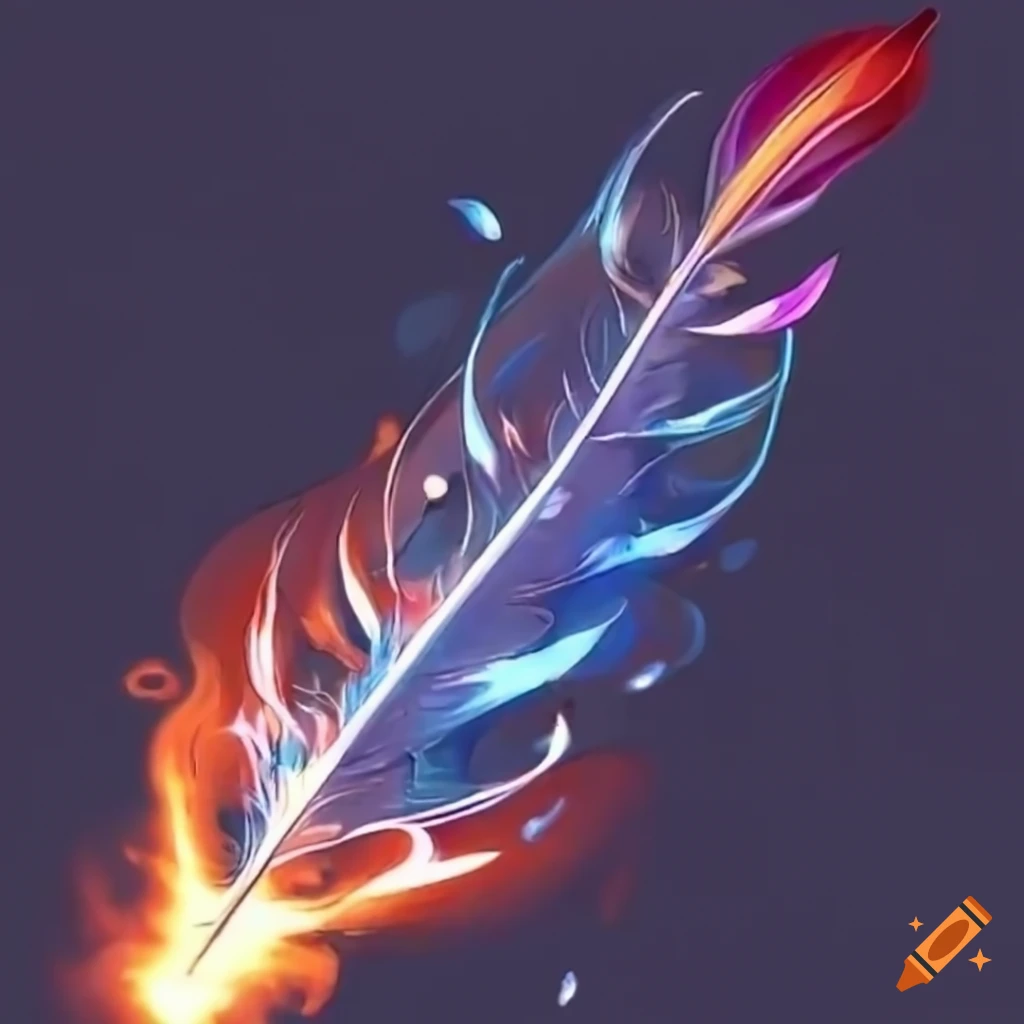 Anime-style fiery glass feather artwork