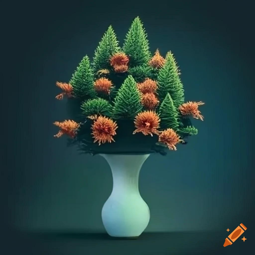 Indoor plant arrangement with fir trees