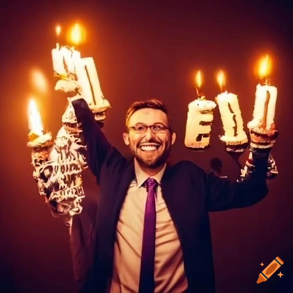 Man working in it celebrating birthday on Craiyon