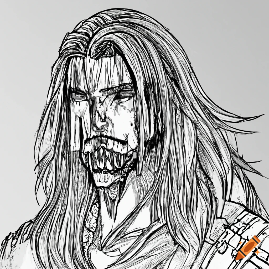 Black and white comic-style drawing of a bulky warrior with a waraxe on ...