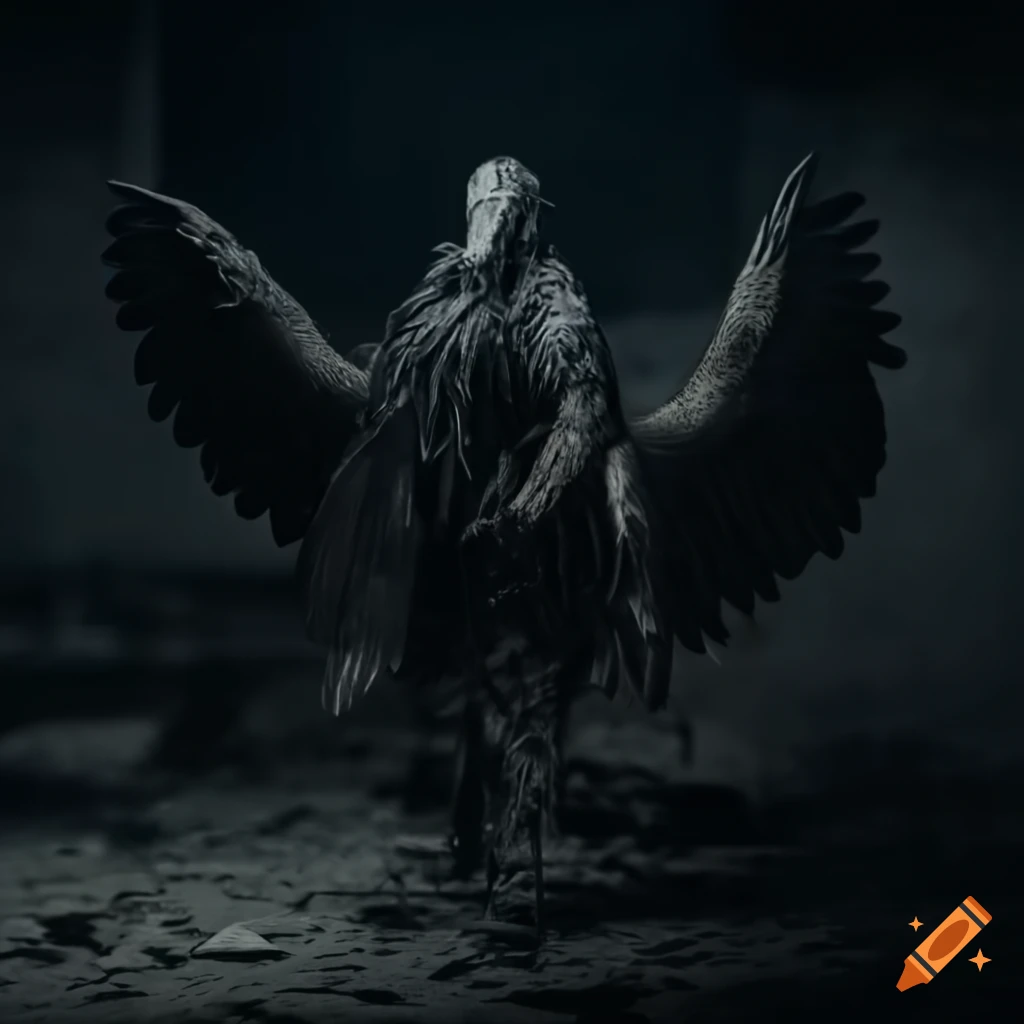 Artwork of a crow with snakes wings in a post-apocalyptic wasteland on ...