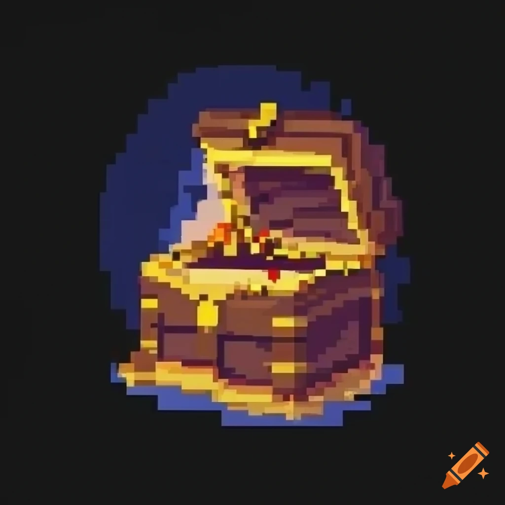 Pixel art of chest treasure on black background