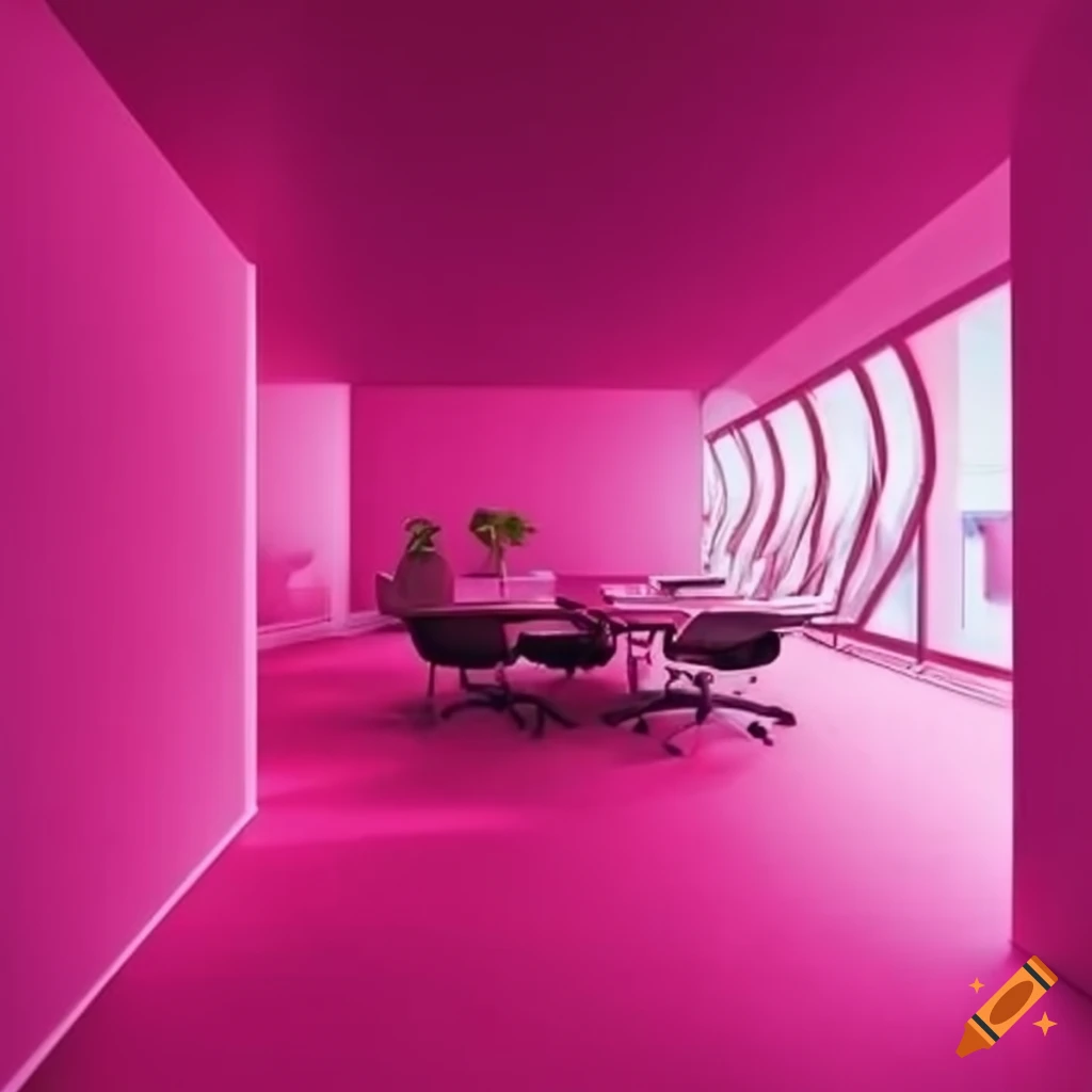 Futuristic pink office space on Craiyon