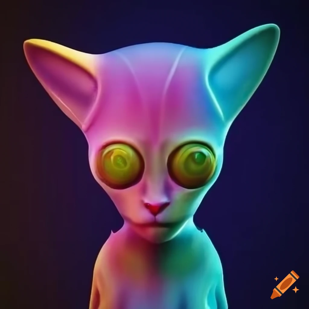 Brightly colored alien cat with a rose-shaped head