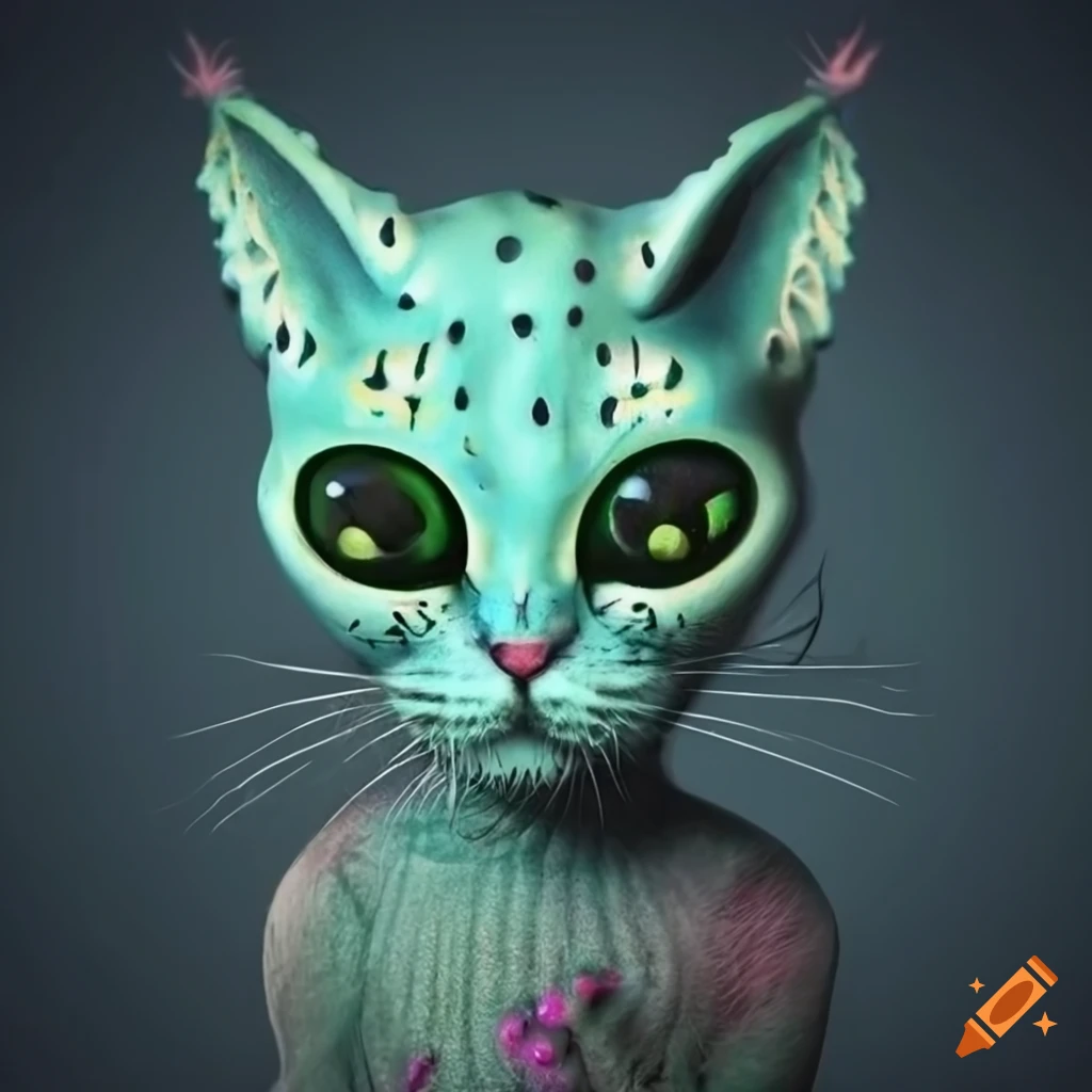 Image of an alien cat with a cactus-head