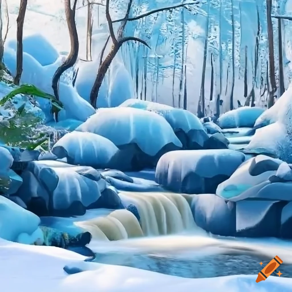 Winter scene with babbling brook