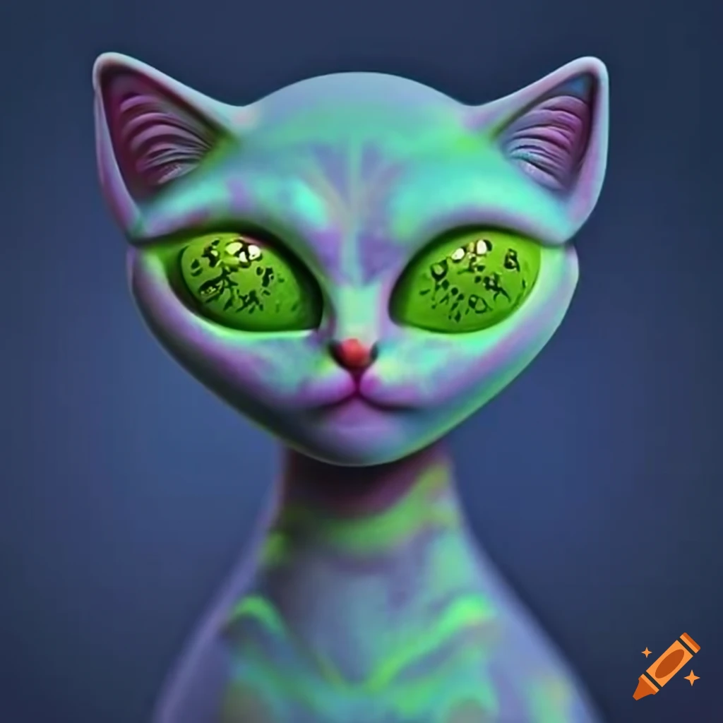 Digital art of a colorful cat with a daisy-shaped head on Craiyon
