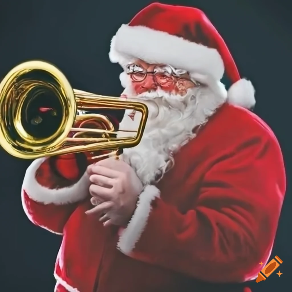 Santa claus playing a trombone