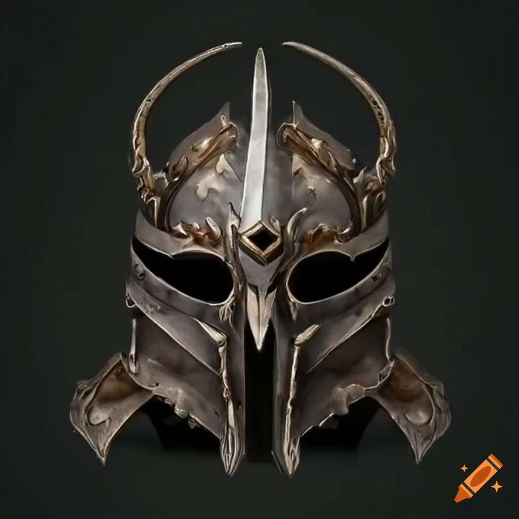 Symmetrical steel helmet with intricate design