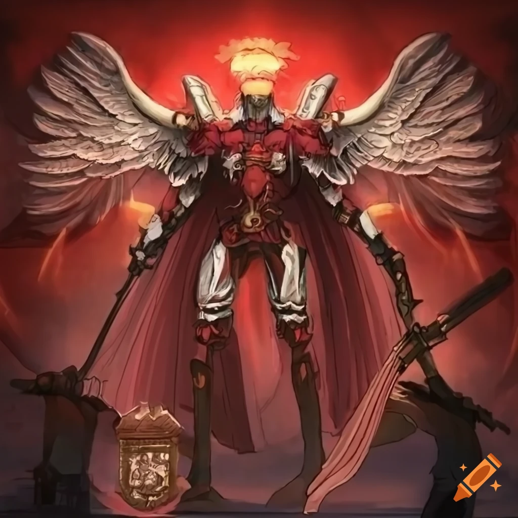 Illustration of a blood angel with decorations on Craiyon