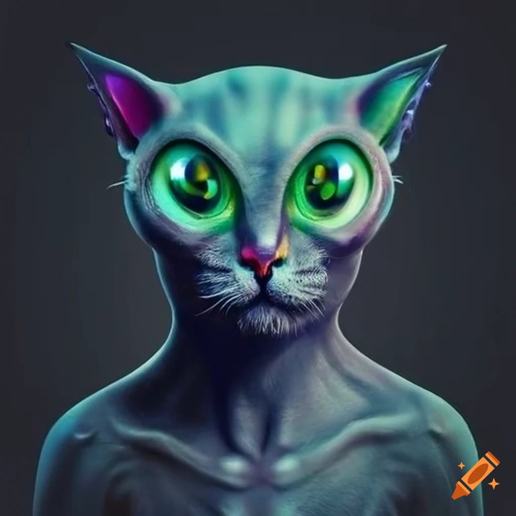 Dark-colored alien cat with insect-shaped head on Craiyon