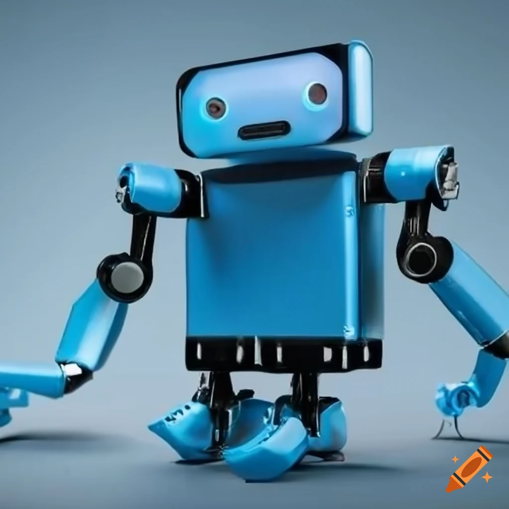 Small blue robotic cubuc with 4 arms