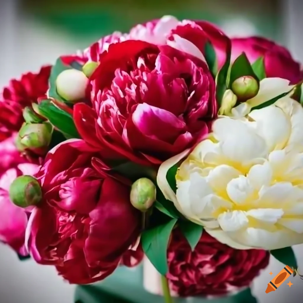 Stunning bouquet of red and white peonies on Craiyon