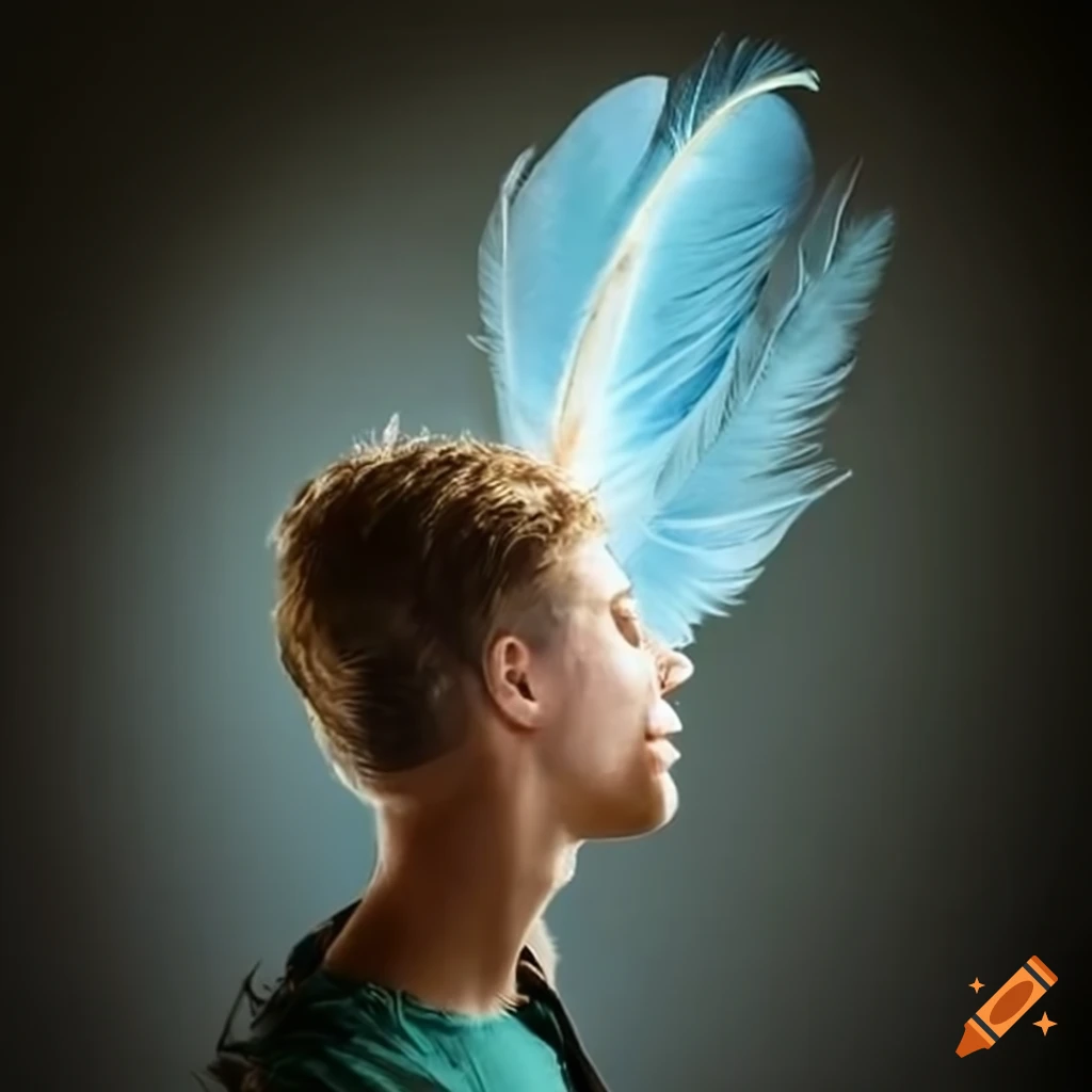 Artistic depiction of a man growing feathers on Craiyon