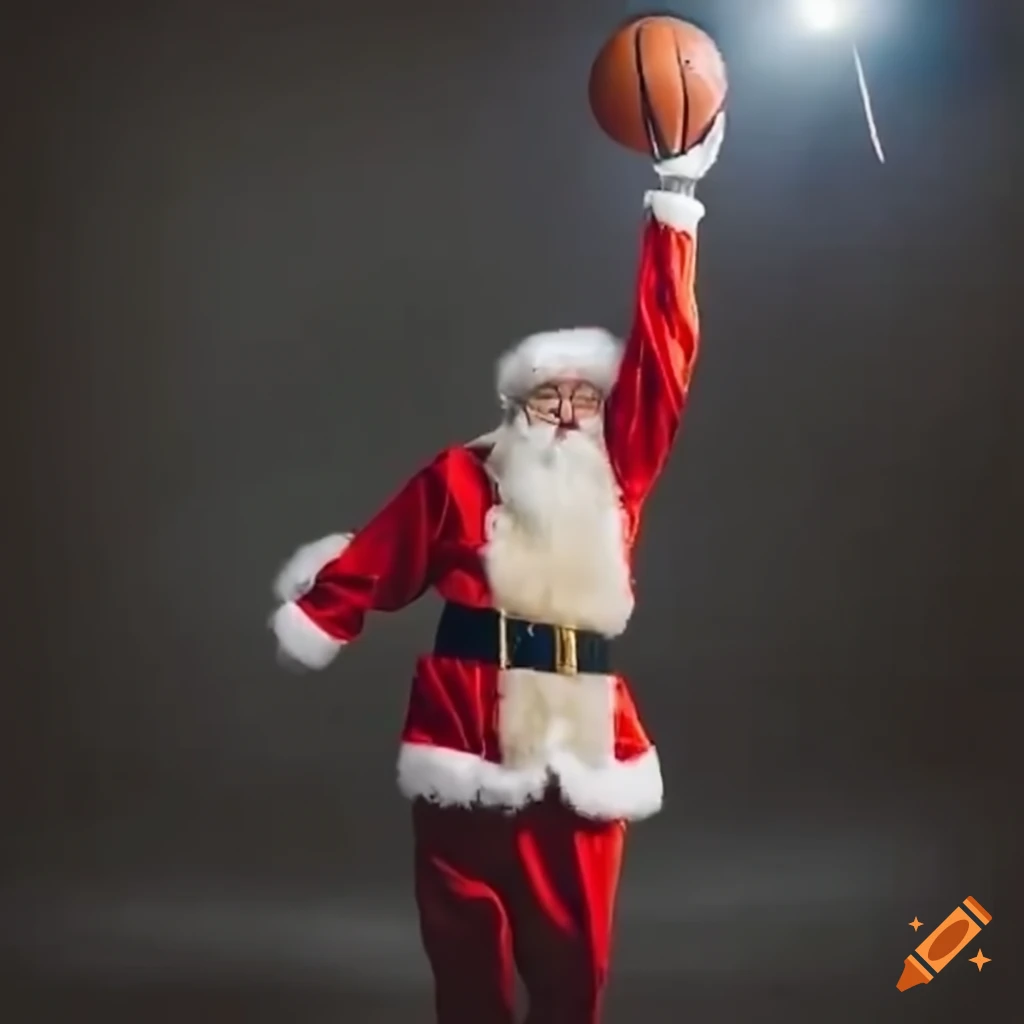 Santa claus slam dunking a basketball on Craiyon