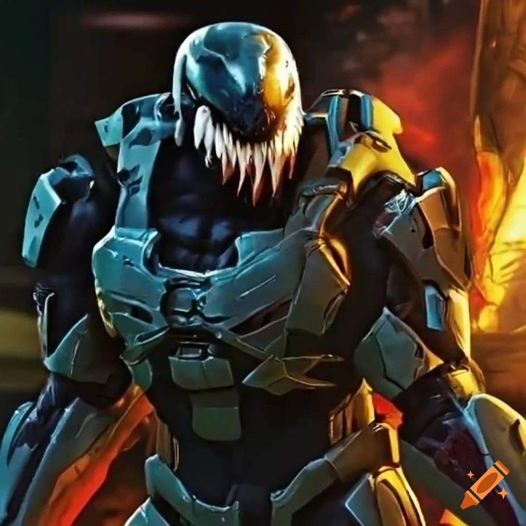 Epic battle between master chief and venom on Craiyon