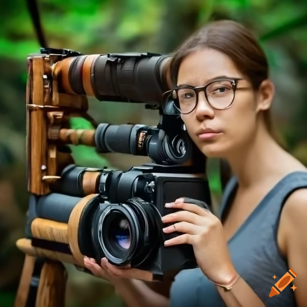 Portrait of a woman photographer with a large format camera