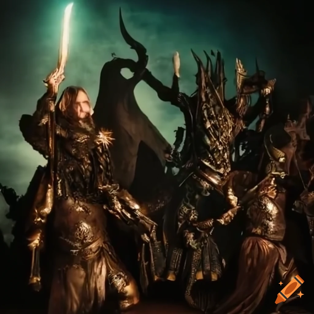 Illustration of an epic battle between elves and morgoth