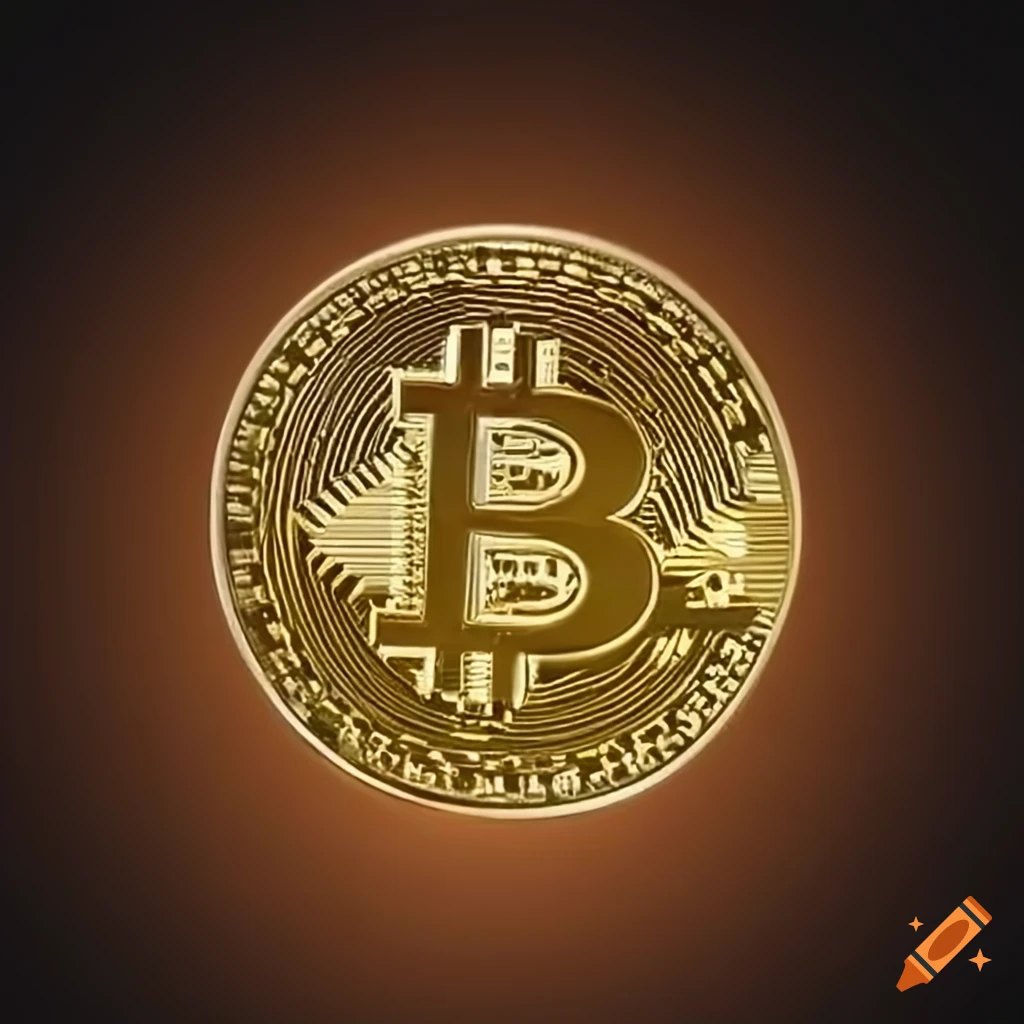 Gold bitcoin logo with a human face