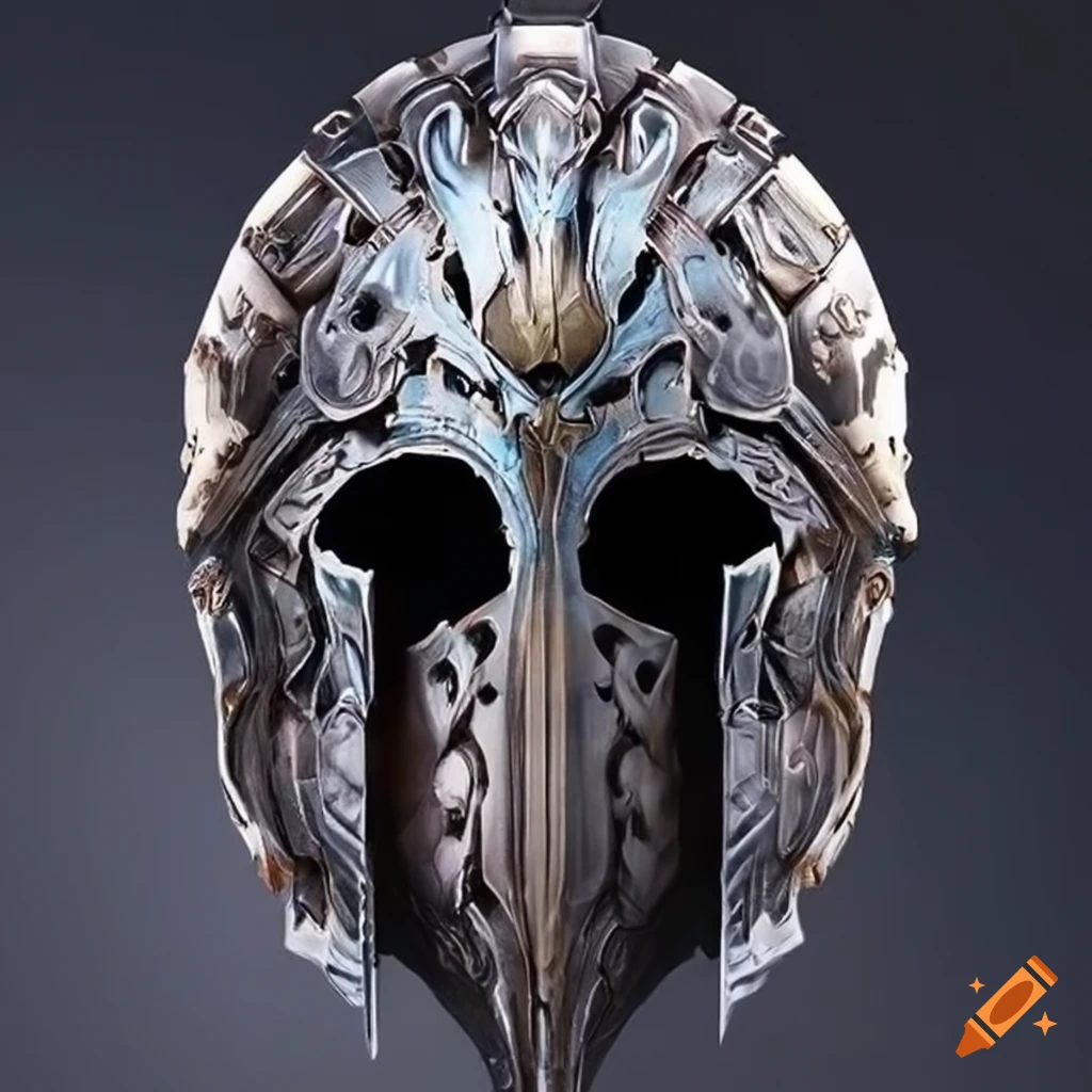 Symmetrical steel helmet with intricate design