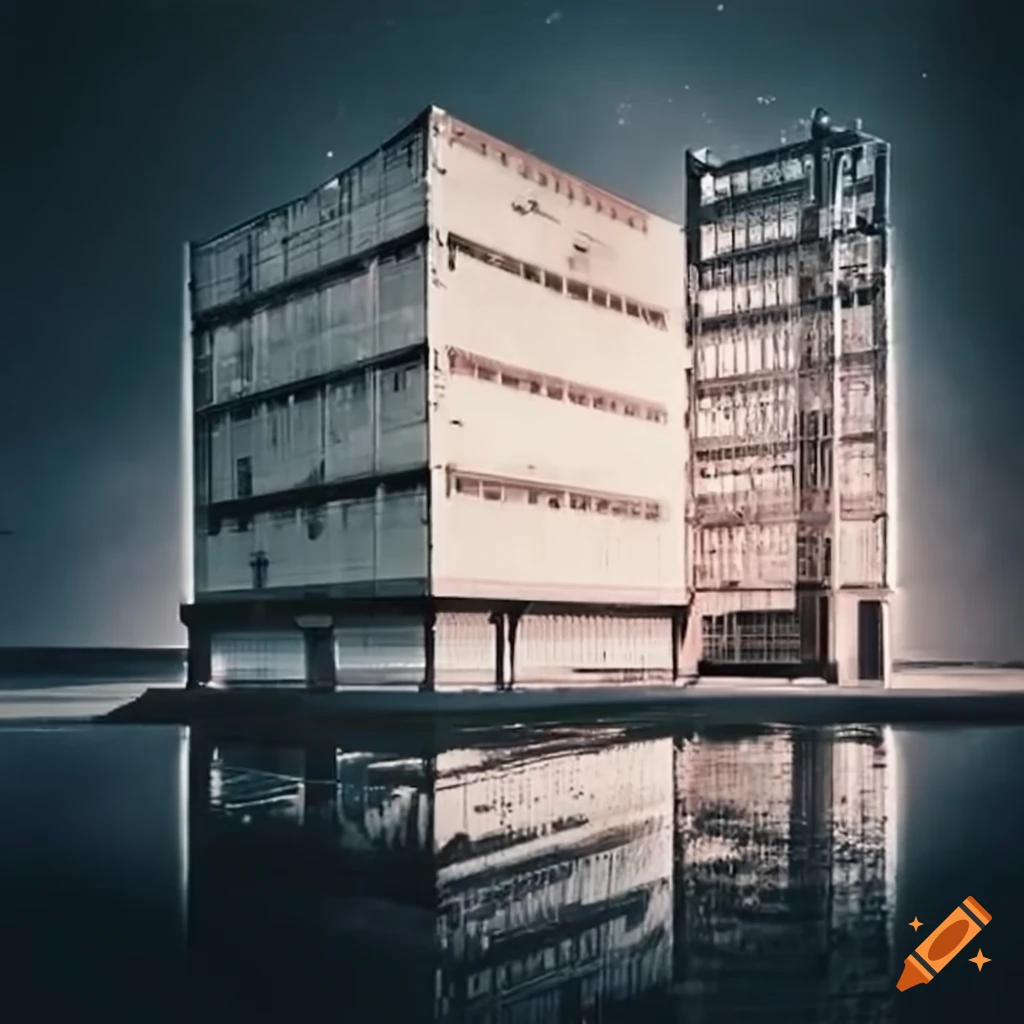 Retro sci-fi laboratory building in space