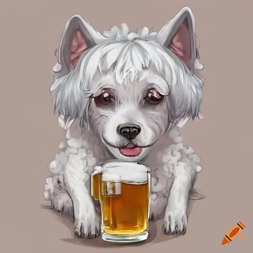 Funny image of a dog drinking beer