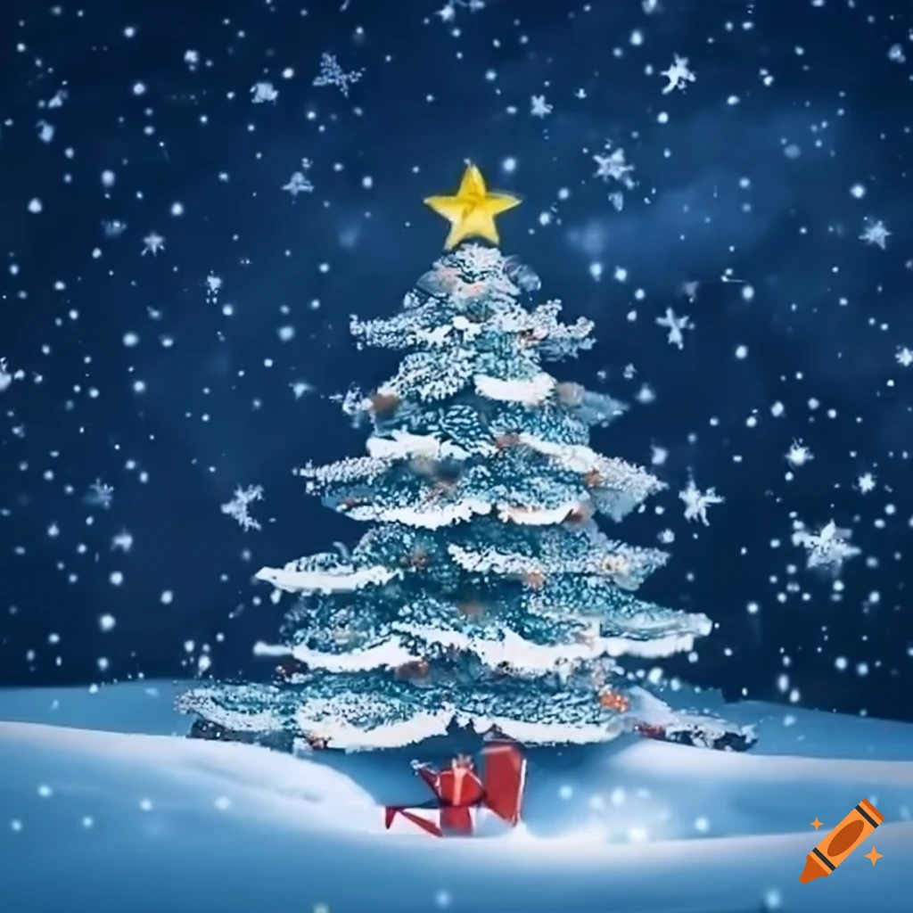 Festive christmas tree with presents and snow