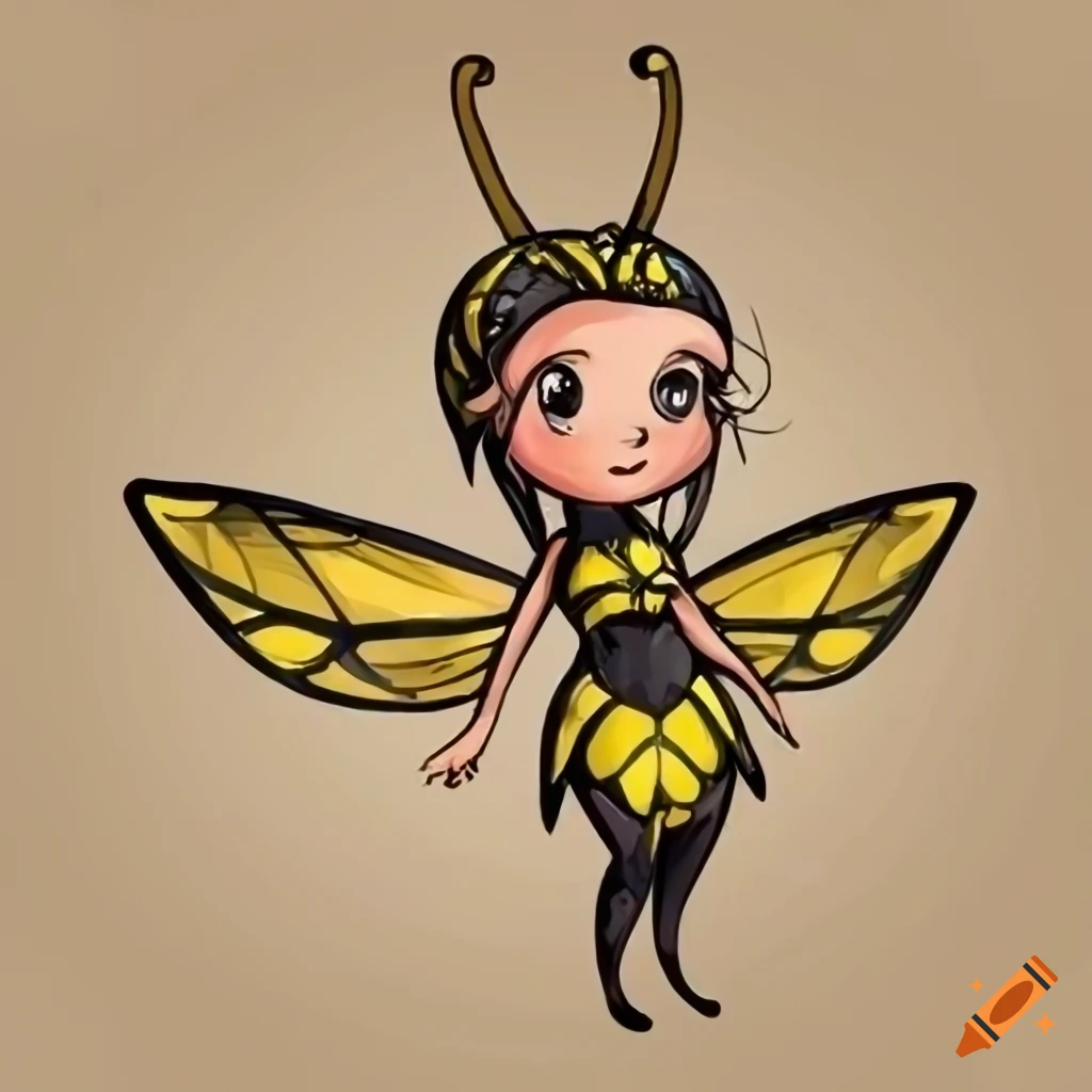 Comic-style illustration of a cute wasp-themed fairy on Craiyon