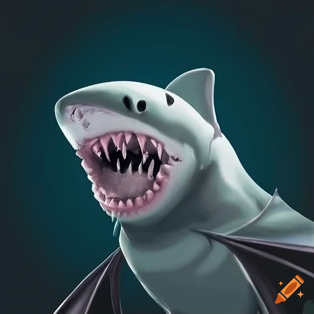 Image of a light grey bat with shark face on Craiyon